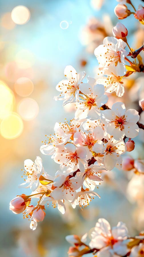 Springtime Blossom: Cherry Blossoms in Sunlight with Soft Bokeh ...