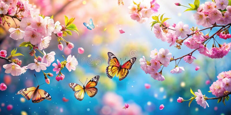 Springtime Blossoms and Butterflies Dancing on a Gentle Breeze ...