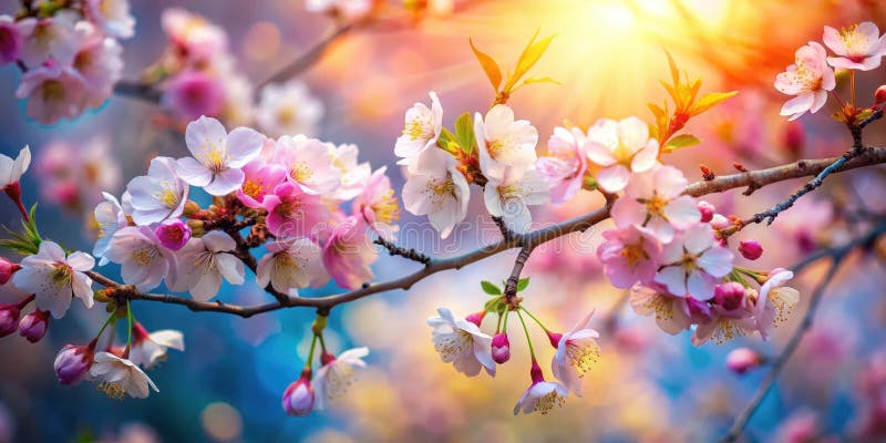 Springtime Blossoms Delicate Pink and White Flowers in Sunlight ...