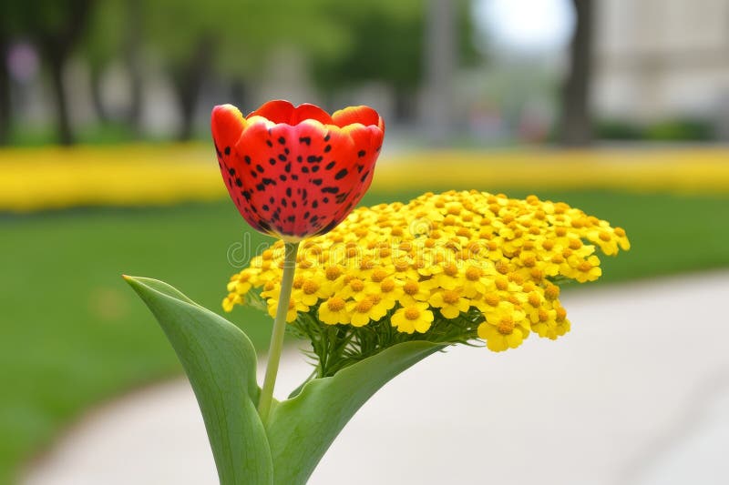Springtime at Boston Common Park Features Vibrant Yellow and Red ...
