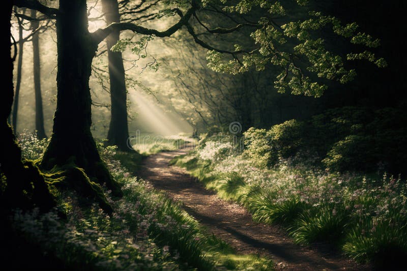 Springtime Brings a Lovely Forest with Beautiful Sunlight Filtering ...