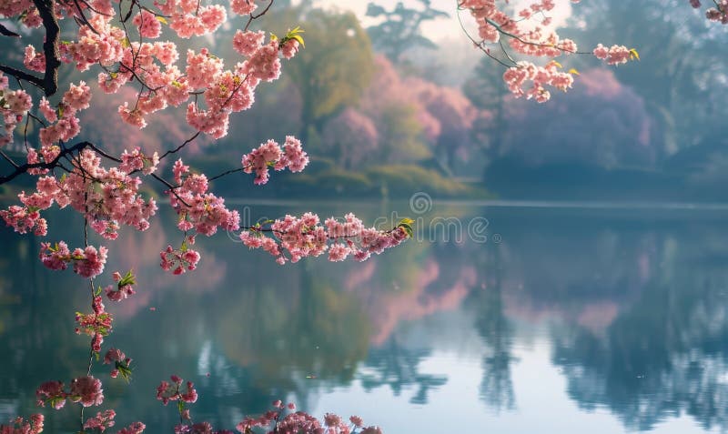 Springtime Cherry Blossoms in Full Bloom, Cherry Blossoms Reflected on ...