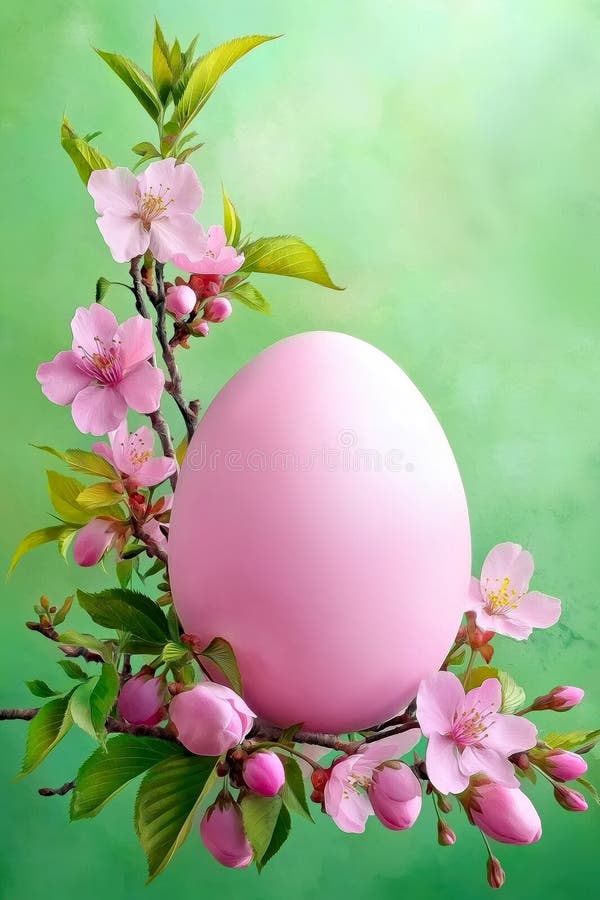 Springtime Delight: Pink Easter Egg Nestled in Cherry Blossoms on a ...