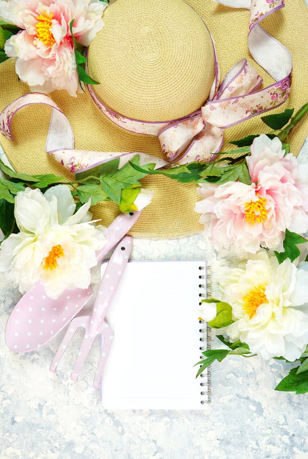 Springtime Desktop Workspace Blog Header Overhead Flat Lay. Stock Image ...