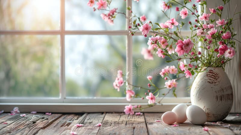 Springtime Easter Table Setting with Flower and Egg Decorations ...