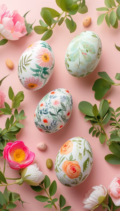 Springtime Elegance: Floral-patterned Easter Eggs on Pastel Background Stock Image - Image of ...