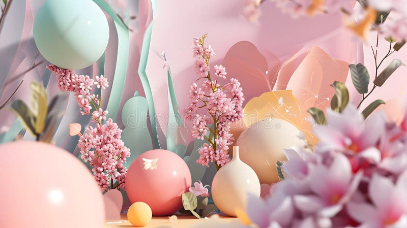 Springtime Floral Composition with Pastel Balloons Stock Illustration ...