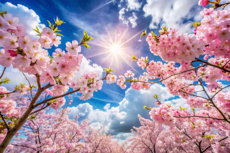 Springtime, Flowering Cherry Blossoms. Sky and Clouds Stock ...