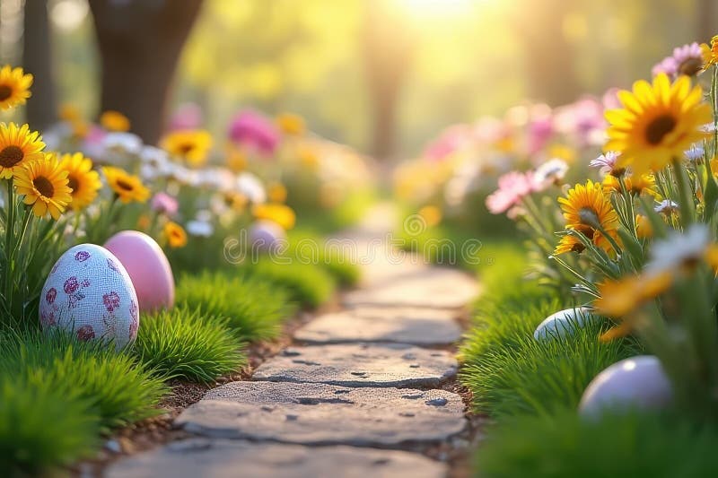 Springtime Footsteps Led by an Easter Bunny Trail Stock Illustration ...