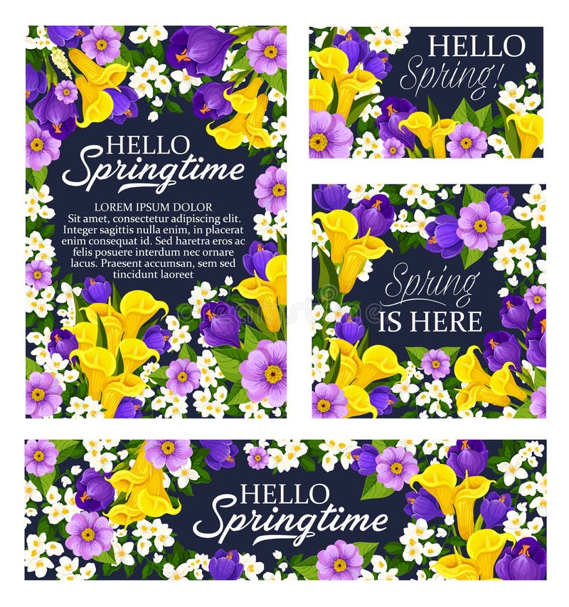 Spring is Here Greeting Poster with Flower Bouquet Stock Vector ...