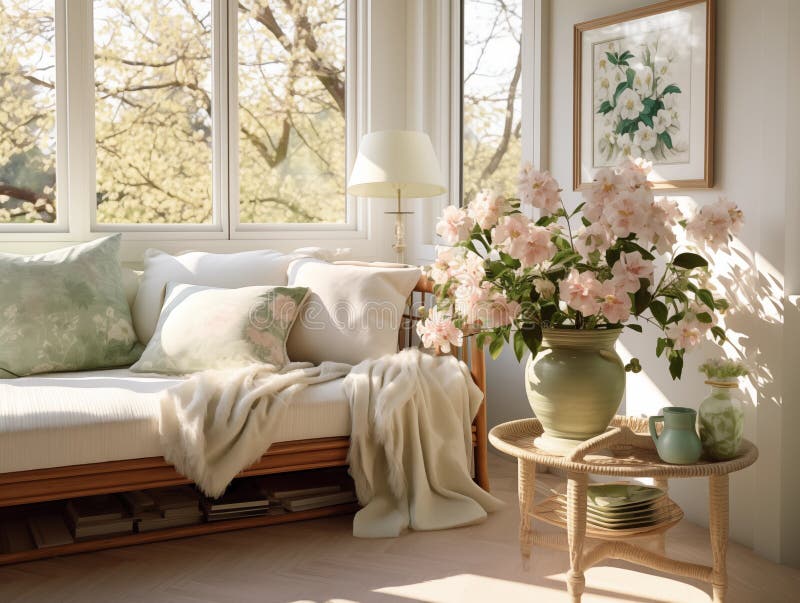 Springtime Home Decor in White Color, Spring Interior Decorations with ...