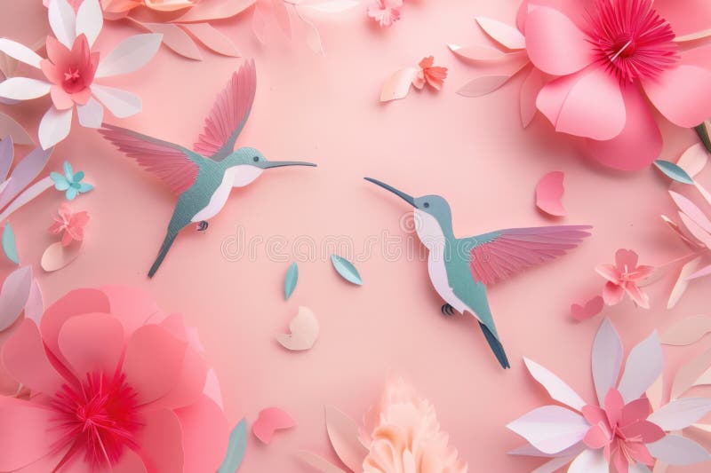 Springtime Hummingbirds - Intricate Paper Art Design for Posters, Cards ...