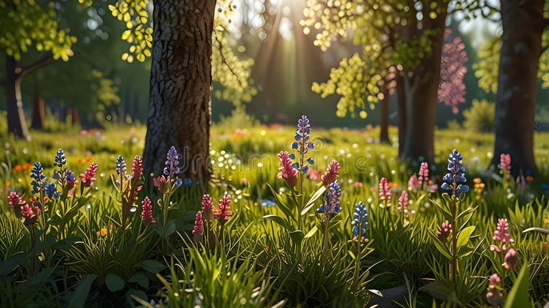 A Springtime Meadow Dotted with Colorful Buds Stock Illustration ...