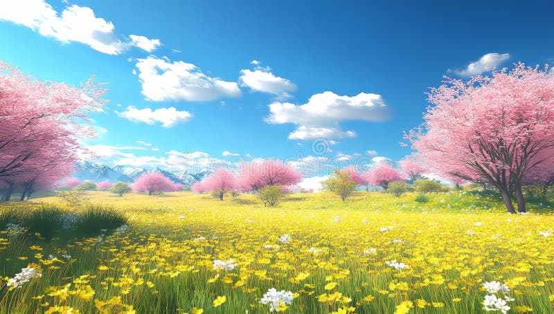 Springtime in a Nature Park is a Scenic Landscape of Blossoming Cherry ...