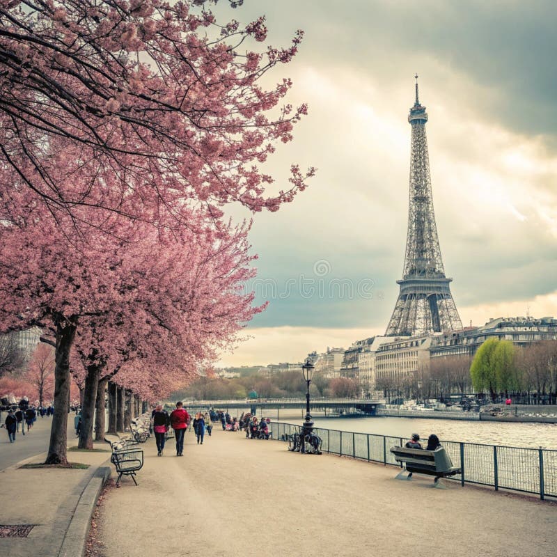 Springtime in Paris. Eiffel Tower (toned Image Stock Illustration ...