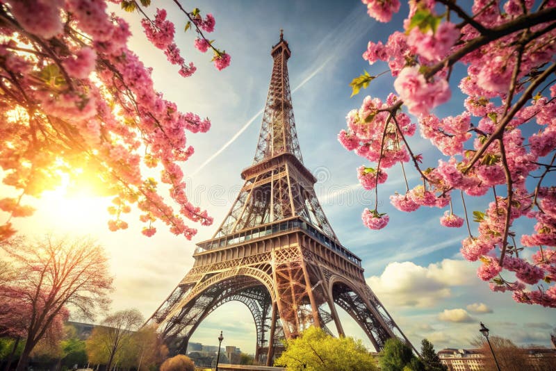 Springtime in Paris. Eiffel Tower (toned Image Stock Illustration - Illustration of tower ...