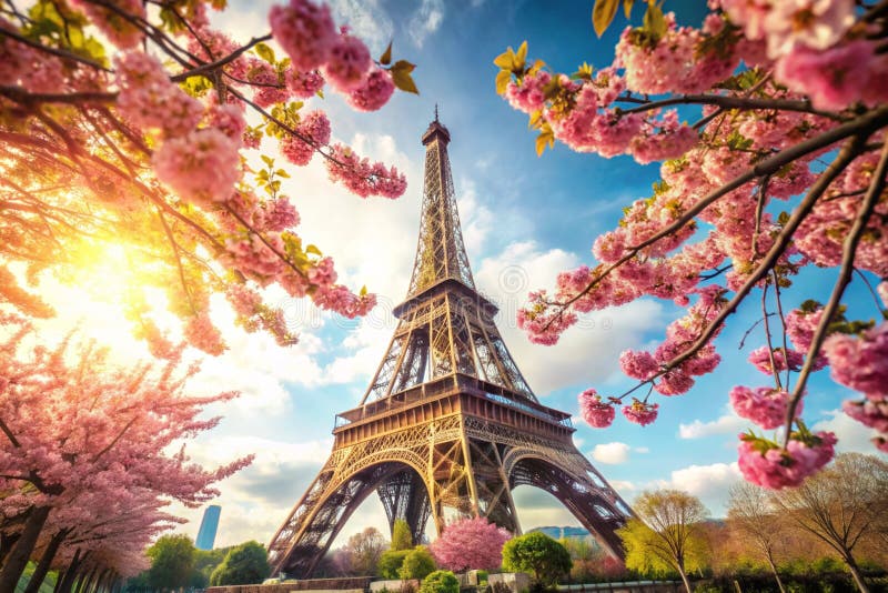 Springtime in Paris with a Toned Image of the Eiffel Tower Stock ...
