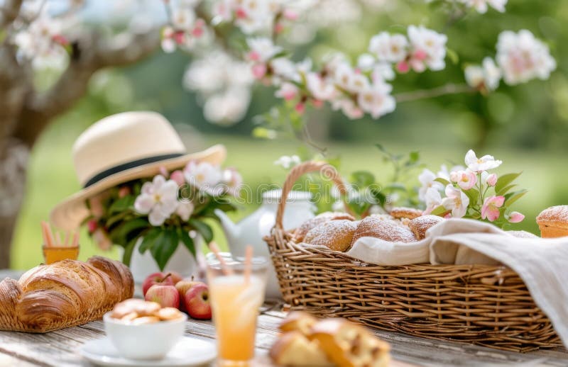 Springtime Picnic with Pastries Stock Image - Image of generative ...