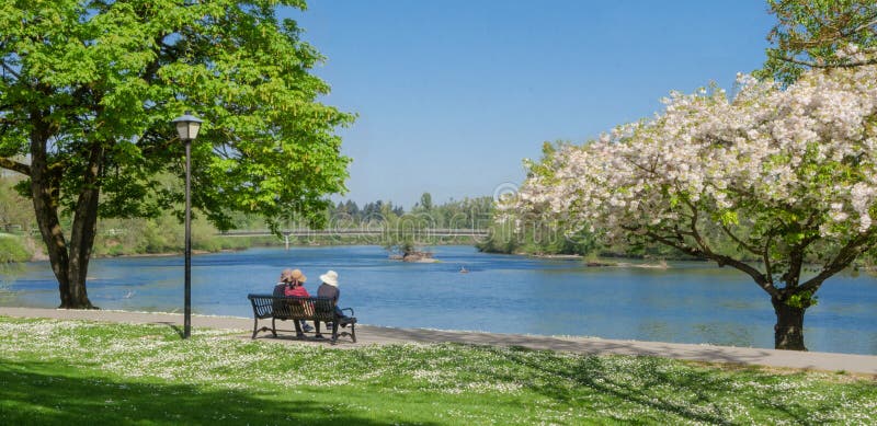 Springtime by the Willamette River in Eugene. Stock Image - Image of ...