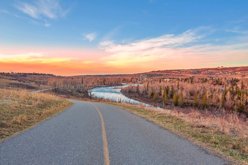Springtime Road through the River Valley Stock Photo - Image of ...