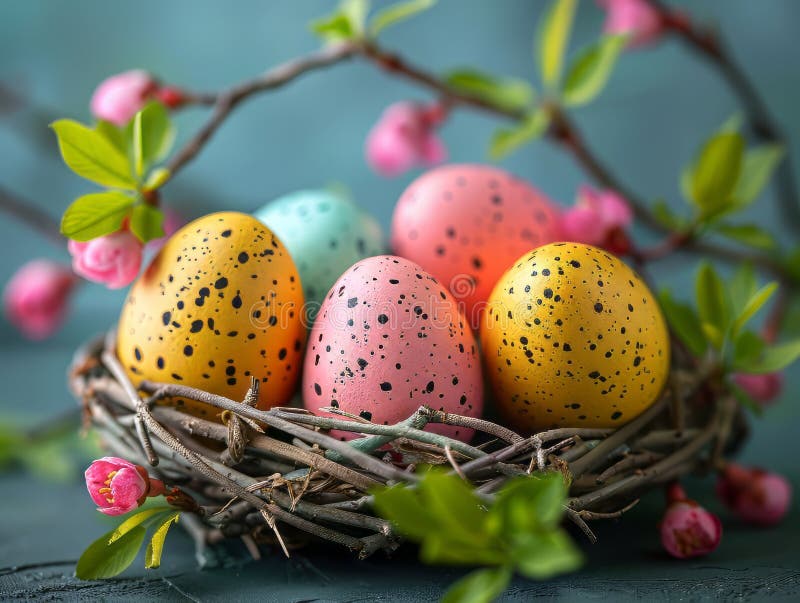 Springtime Serenity: Easter Eggs Nest on Table Stock Image - Image of ...