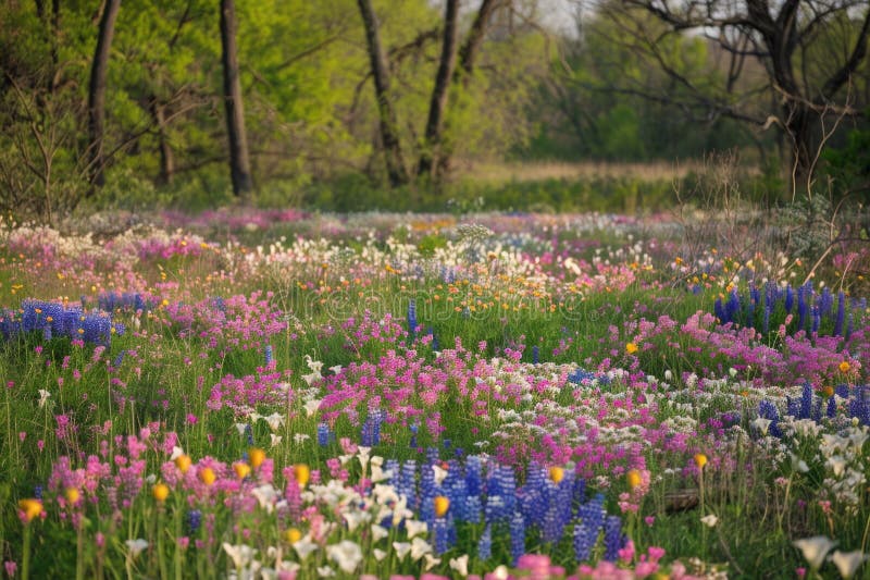Springtime Splendor with a Multitude of Wildflowers Blanketing a Meadow ...