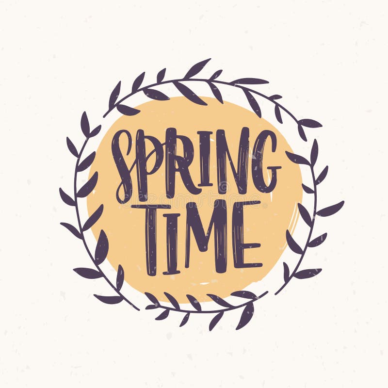 Springtime Word Written with Elegant Font Inside Round Frame or Wreath ...