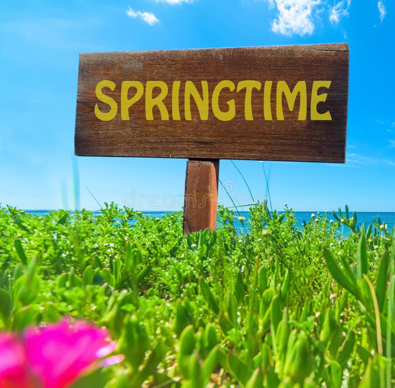 Springtime Written on a Wooden Sign Stock Photo - Image of coastline ...
