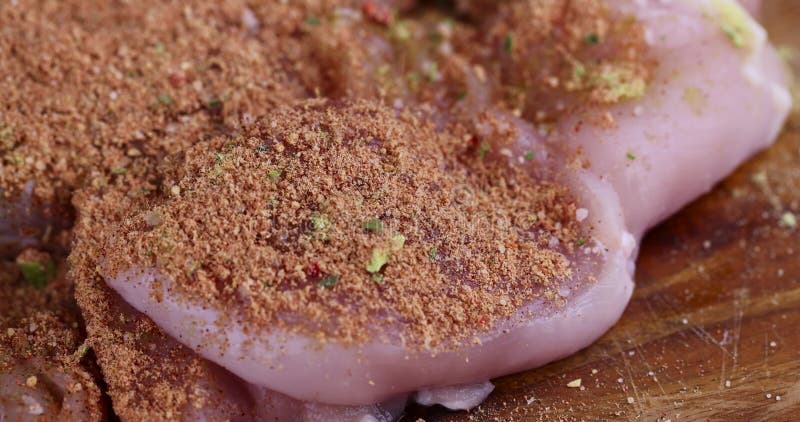 Chicken Fillets Marinated in Spices Close Up Stock Footage - Video of ...