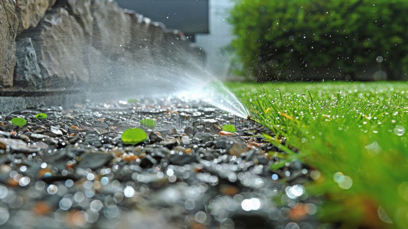 Sprinkle Spraying Water on Ground Stock Photo - Image of landscape ...