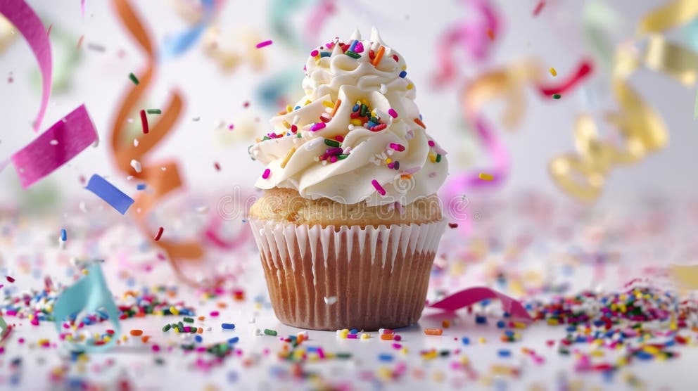 Sprinkled Cupcake with Confetti Stock Illustration - Illustration of ...