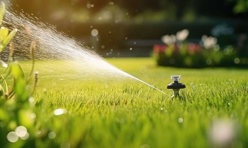 Sprinkler Spraying Water on Green Grass Lawn Stock Illustration ...