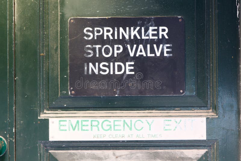 Sprinkler Stop Valve Sign for Building Fire Protection Stock Image ...