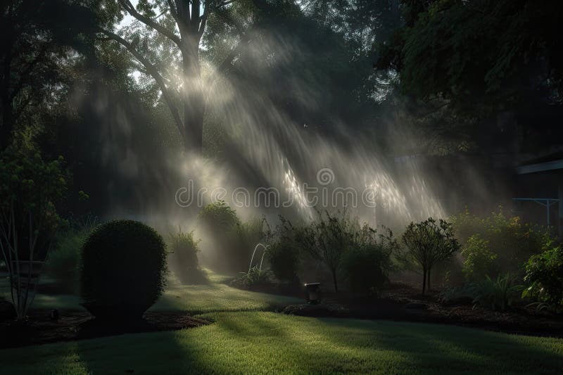 Sprinkler System with a Variety of Spray Patterns Creates Cool and ...