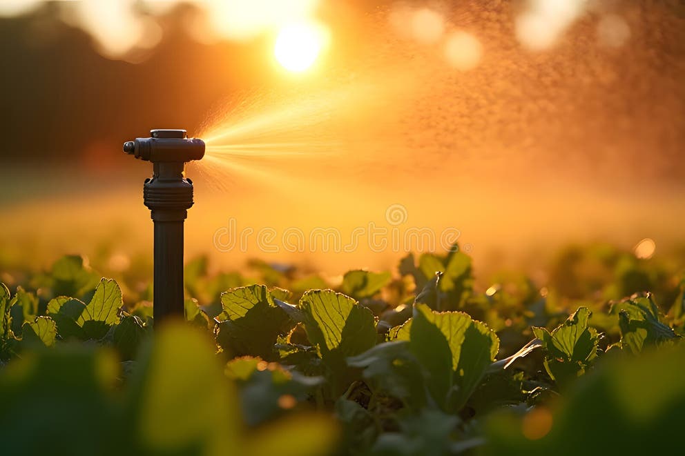 Sprinkler Water System in Vegetable Garden Stock Image - Image of ...