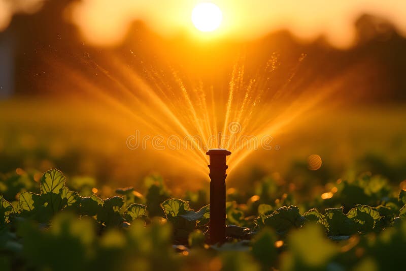 Sprinkler Water System in Vegetable Garden Stock Image - Image of ...