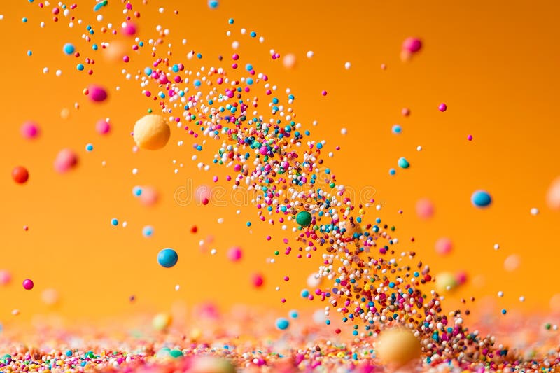 Colorful Sprinkles Cascade Down Against a Vibrant Orange Background ...