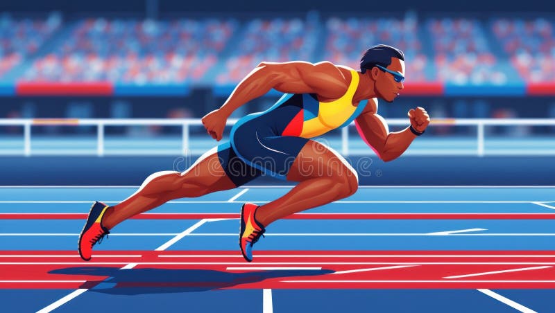 Sprinter in Action: Dynamic Illustration of an Athlete Running on a ...