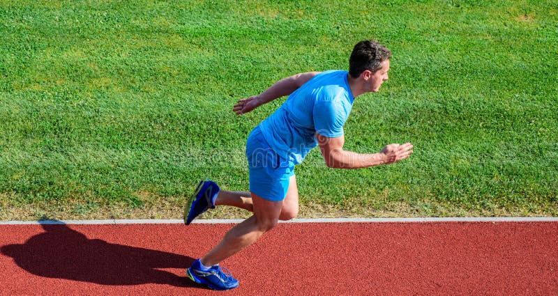Sprinter Athlete Run Training. Athlete Run Track Grass Background ...