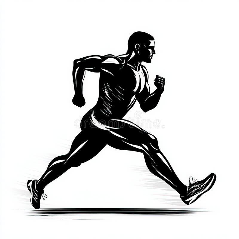 Sprinter Silhouette , Black and White Illustration Isolated on White ...