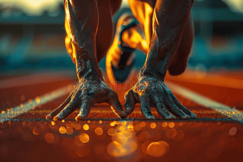 Sprinter at Starting Line: Intense Focus and Athletic Muscles Captured ...