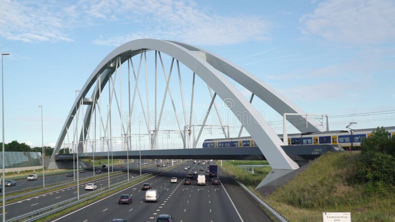 Sprinter Trains Passing Each Other on the Train Bridge Stock Video ...