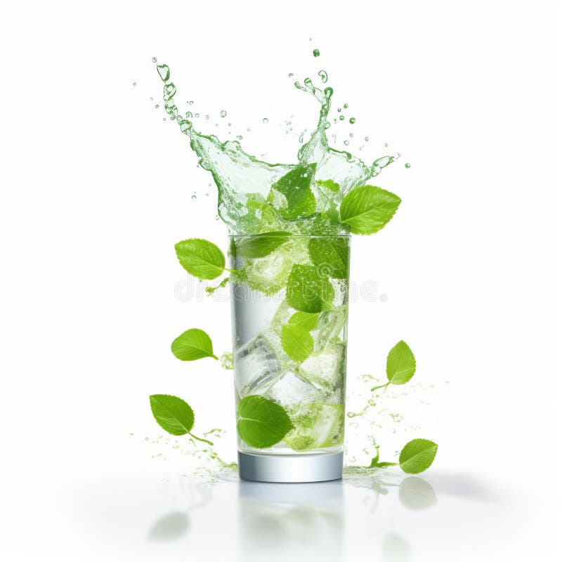 Refreshing Glass of Sprite with Fresh Green Leaves Stock Illustration ...