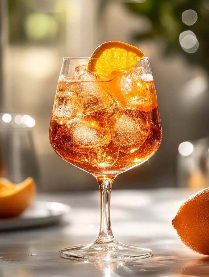 A Spritz Cocktail with Orange Slice and Ice Cubes. Stock Photo - Image ...