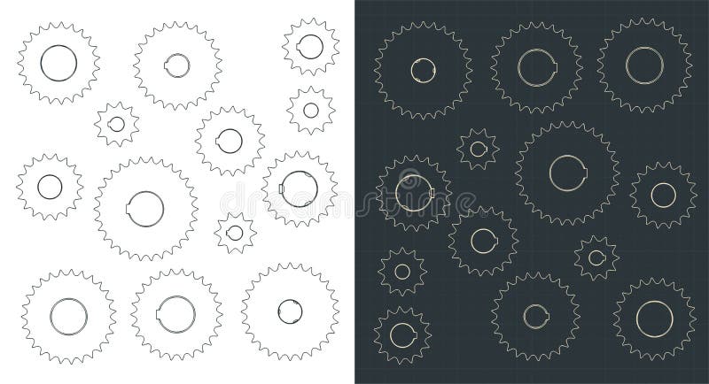 Sprockets drawings set stock vector. Illustration of industrial - 248085388
