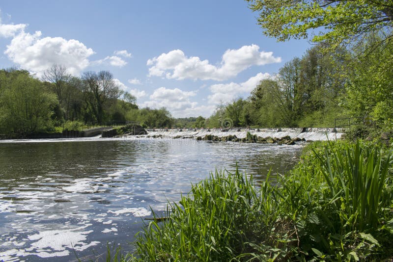 Sprotbrough Weir Flash stock image. Image of blue, falls - 195039935