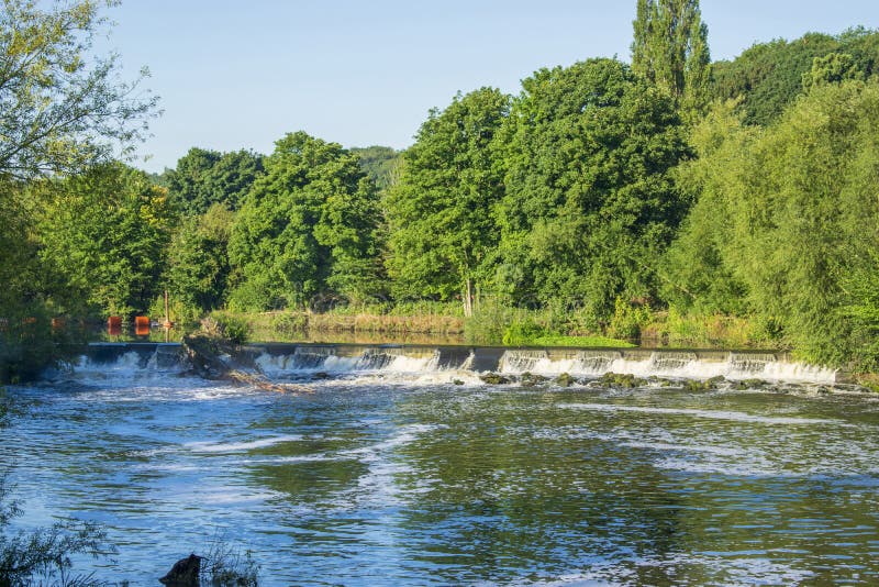 Sprotbrough Weir Flash stock image. Image of blue, falls - 195039935