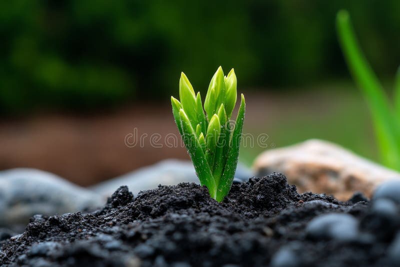 Sprout Breaking, Soil Surface, First Green Shoots Signify the Arrival ...