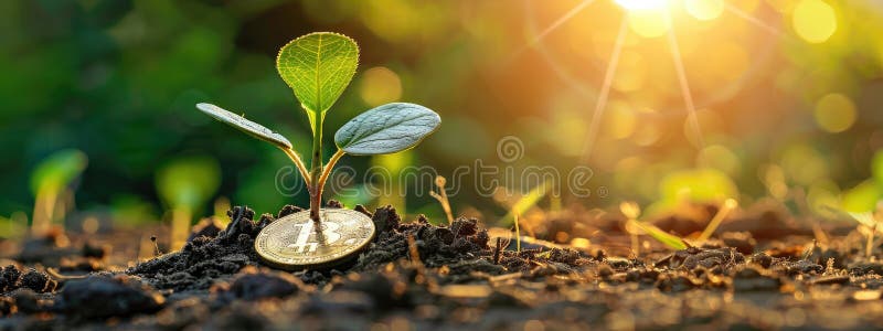 A Sprout from Coins. Selective Focus Stock Photo - Image of green ...