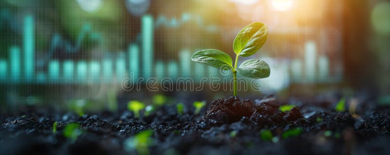 Sprout with a Digital Growth Chart Background Stock Photo - Image of ...